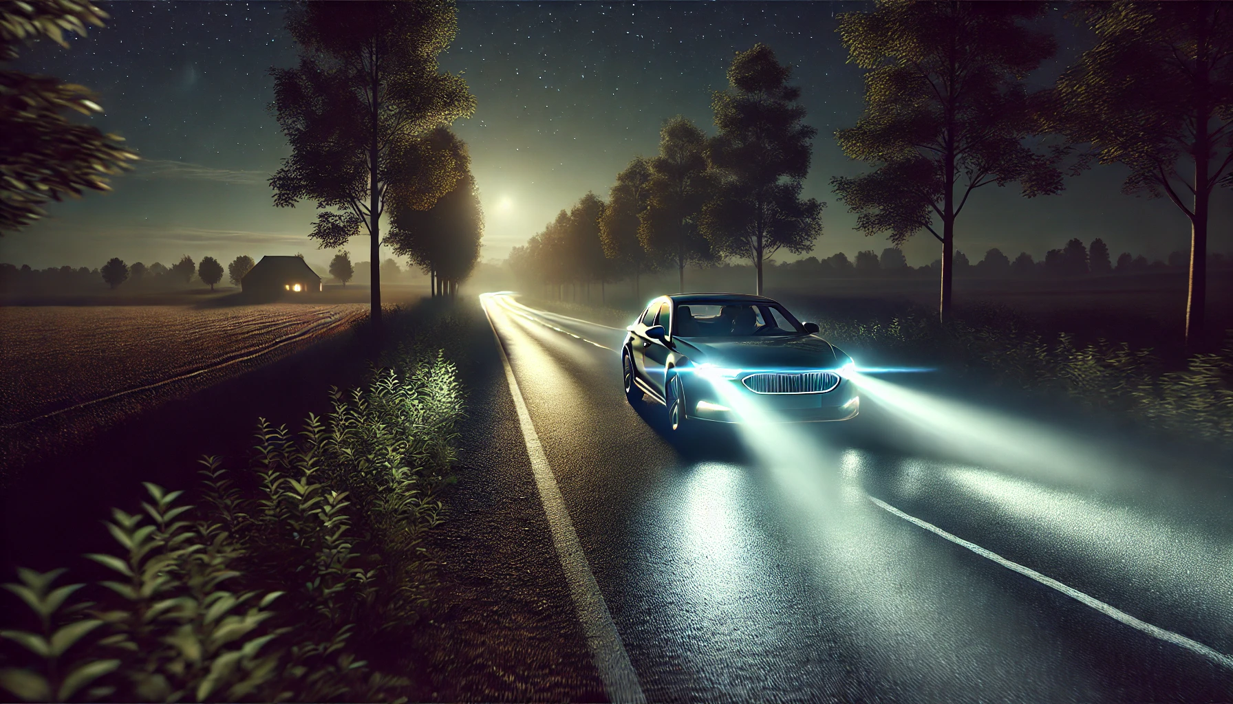 Sie Fahren Bei Dunkelheit Mit Abblendlicht